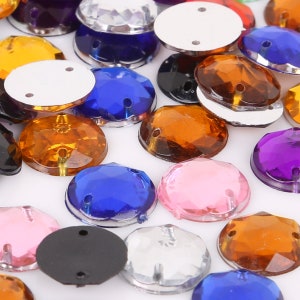 10 Colors Sew on Flat Back Acrylic Round Crystal Rhinestones - 14mm ...