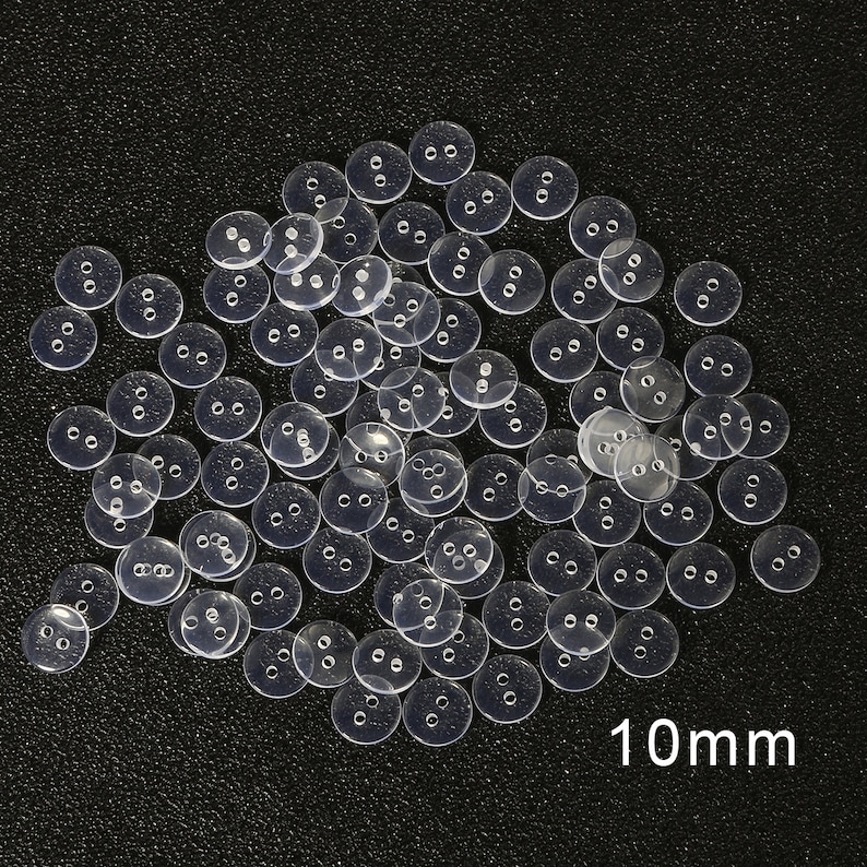 9 SIZES Clear Transparent Two Hole Buttons, Round Plastic Buttons ...