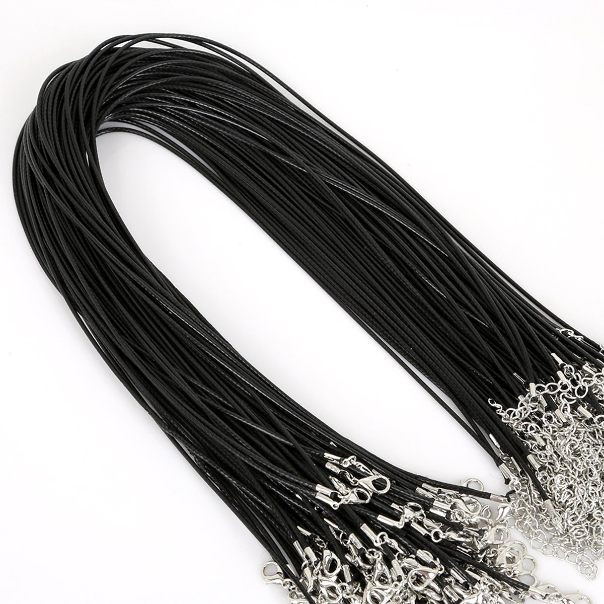 10 Pcs 1.5mm/2mm Black Wax Snake Leather Necklace Cord String Rope With ...