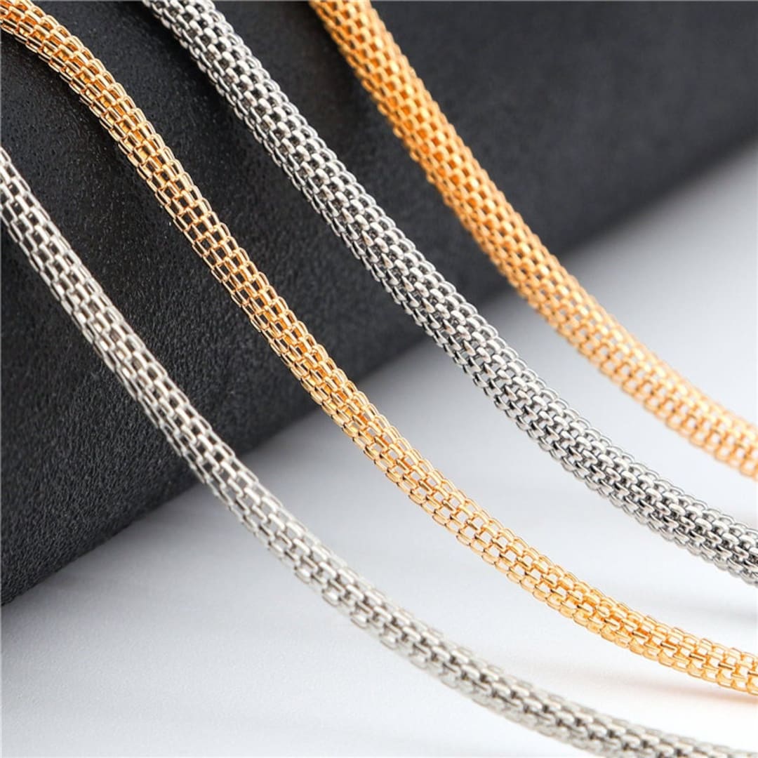 3.2mm 4.2mm Round Mesh Chain in Gold and Silver - Mesh Snake Chain ...