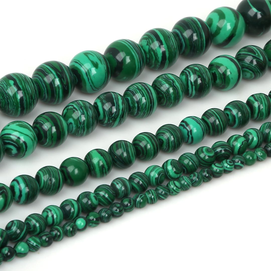 Green Malachite Beads Gemstone Round Bead Polished Peacock Stone 4mm ...