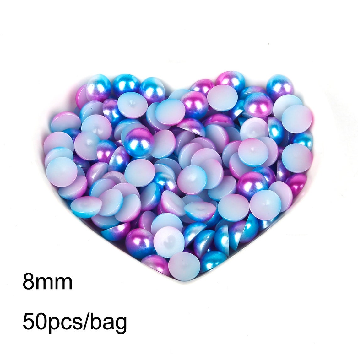 Purple Blue Ombre Gradient Resin Round Flat Back Loose Pearls, Faux ...