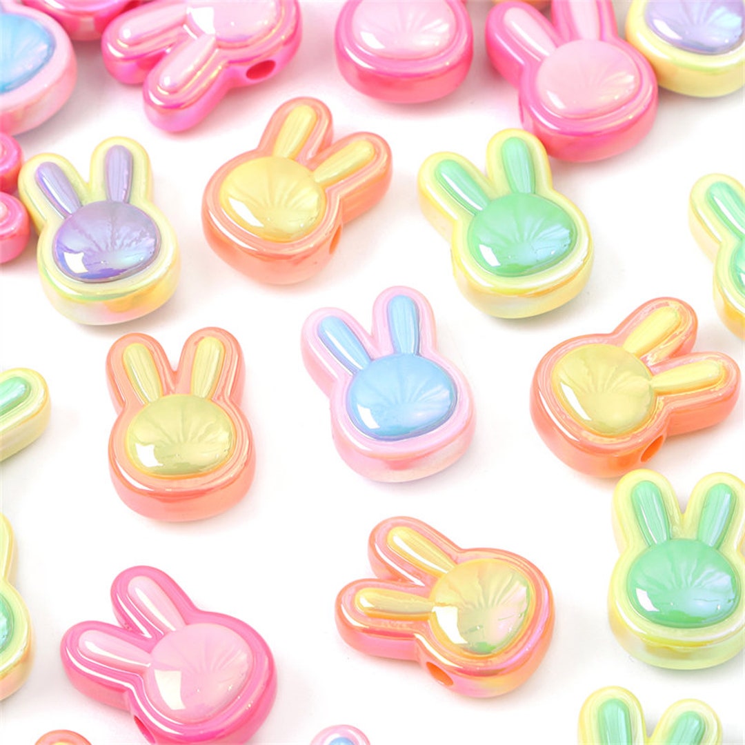 Acrylic Colorful Bunny Beads - Bunny Charms - Rabbit Beads - Kids Beads ...
