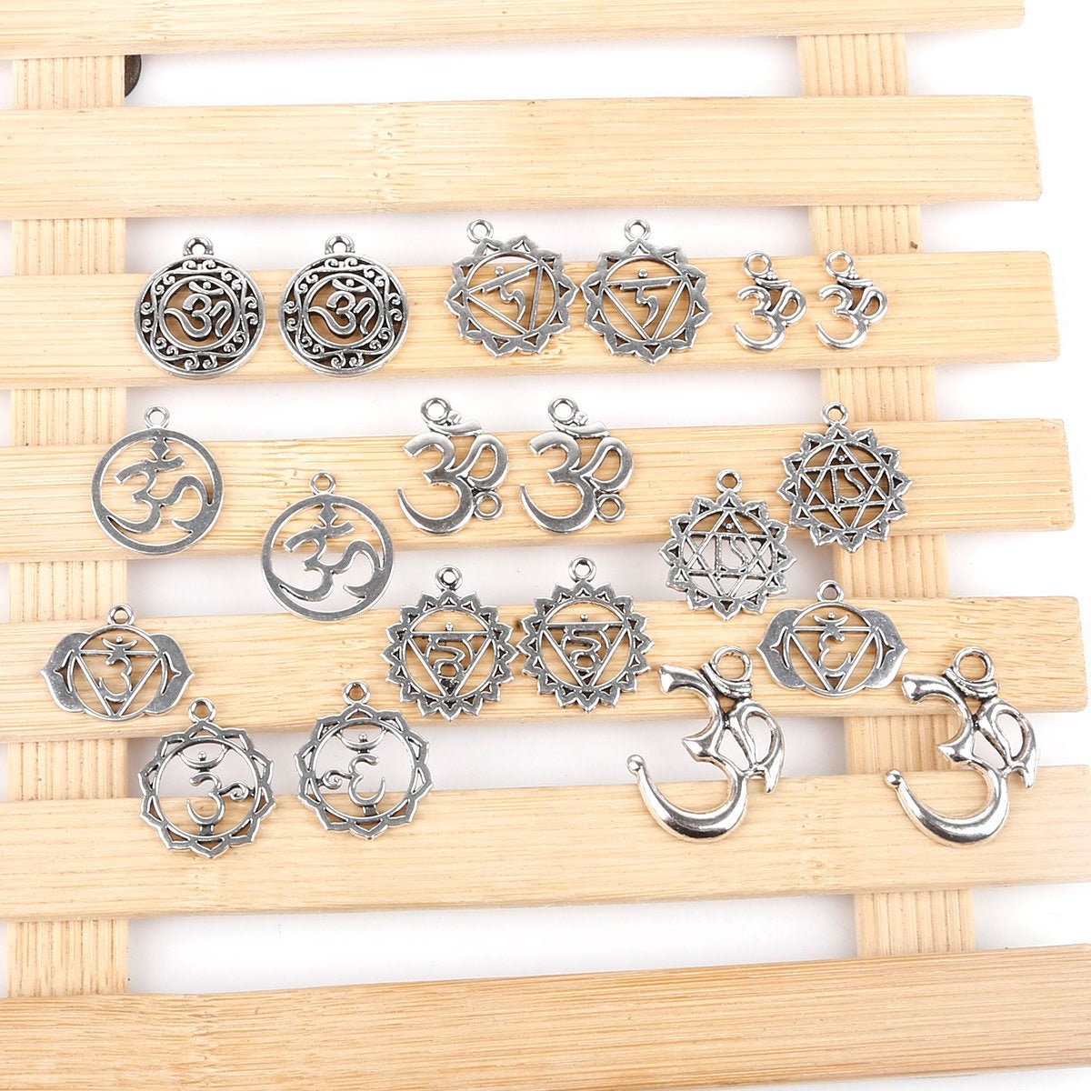 10 STYLES Silver Plated Om Charms 10pcs - Yoga Ohm Charm - Om Pendant ...