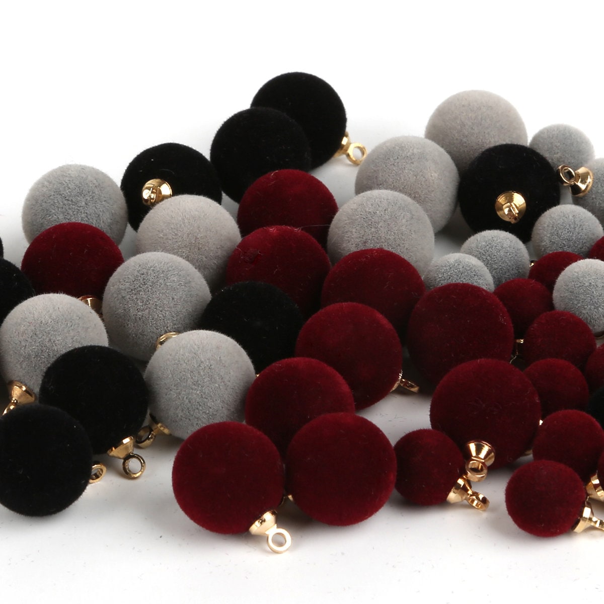 10 pcs Velvet Flocked Pom Pom Charms 10mm 8mm Burgundy Pom | Etsy