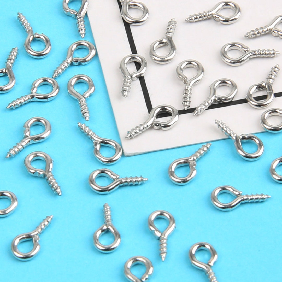 200 Pieces Rhodium Silver Tiny Eye Screws for Pendants - Screw Eye ...