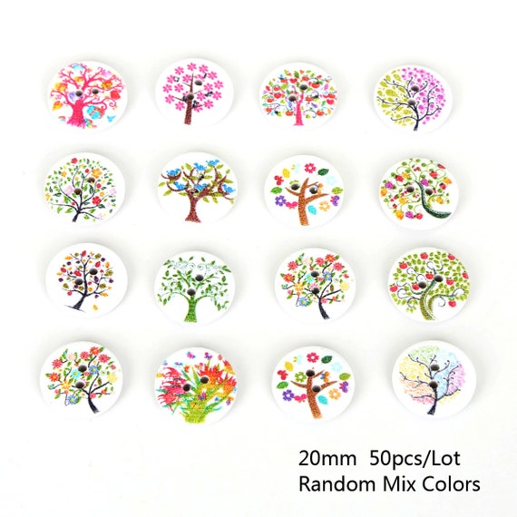 50pcs Tree Theme Wooden Buttons Two Hole Mix Tree Buttons | Etsy