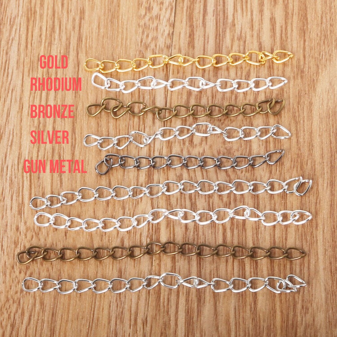 100 Pcs - 5 Colors Steel Extender Chain - Gold Bronze Silver Rhodium ...