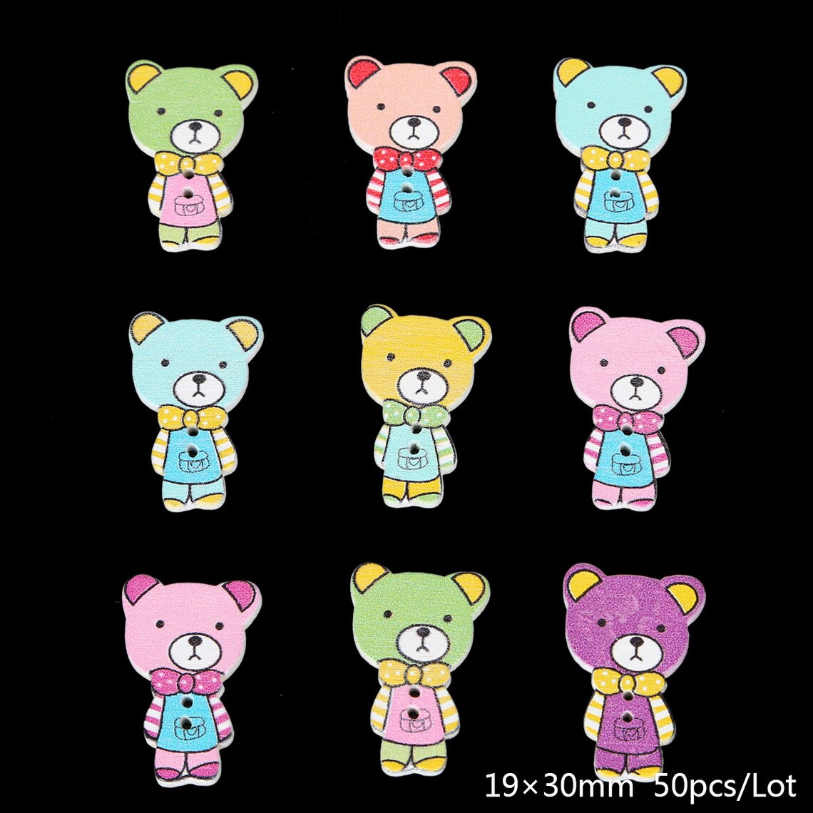 50pcs - Teddy Bear Theme Wooden Buttons - Two Hole Mix Teddy Bear ...