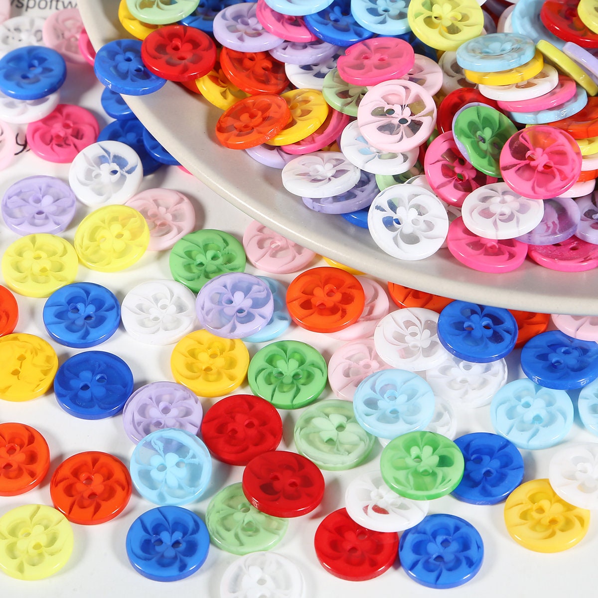 12 Colors of 100 Pcs Flower Buttons Transparent Floral - Etsy