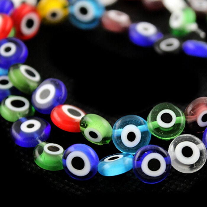 Assorted Evil Eye Beads 6mm 8mm Flat Round Evil Eye Beads - Etsy