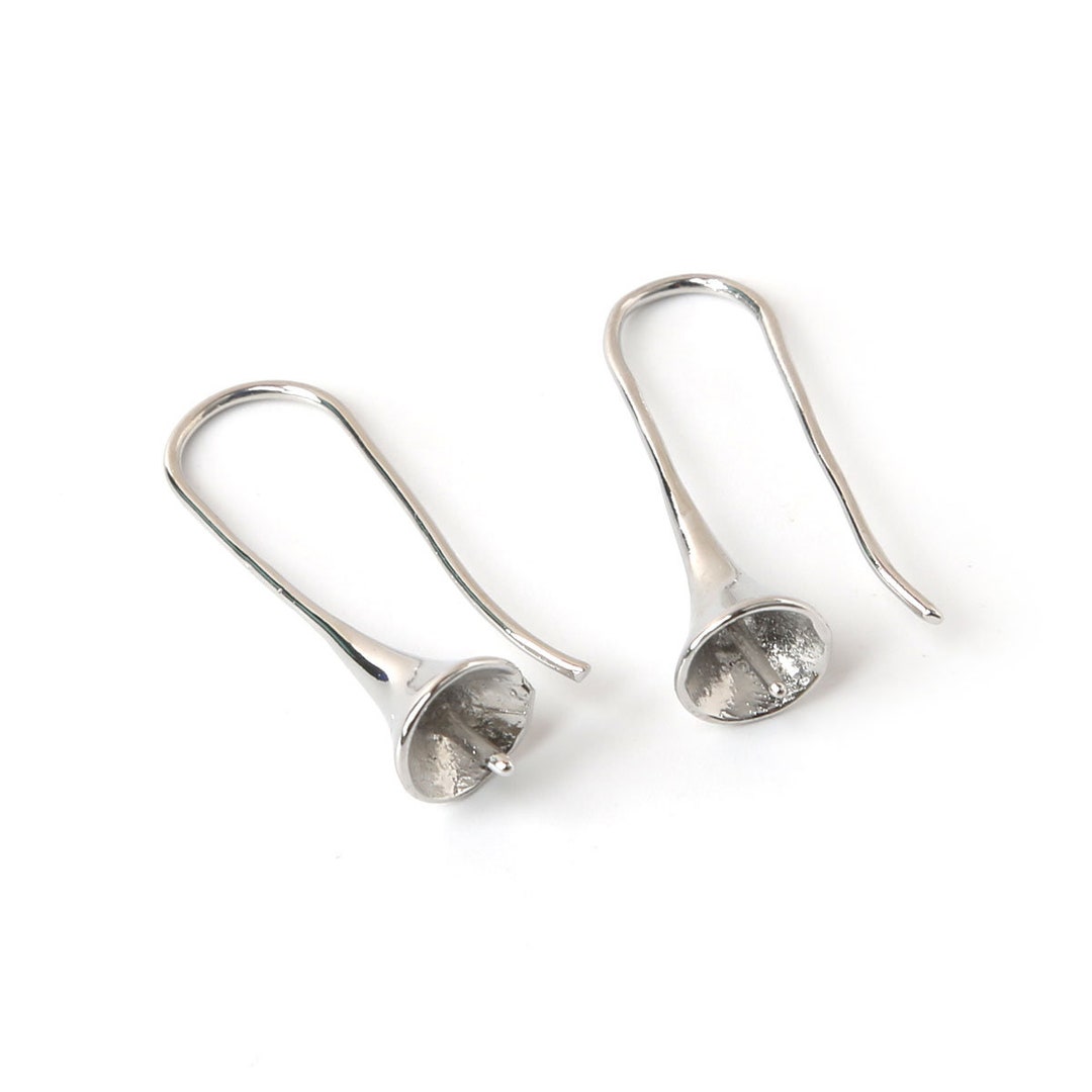 6pcs White Silver Earring Cup Wires, Cup Ear Hooks, Ear Wire With Cup ...