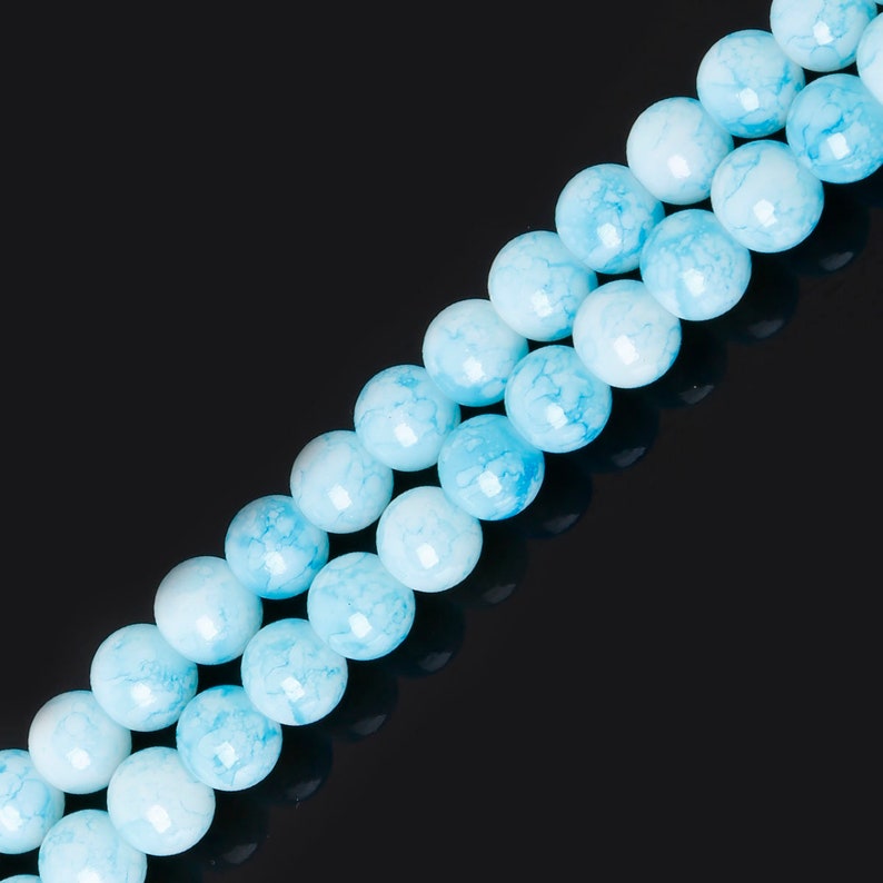 Sky Blue Glass Marble Round Beads - Blue Mottled Beads - Blue Crystal ...