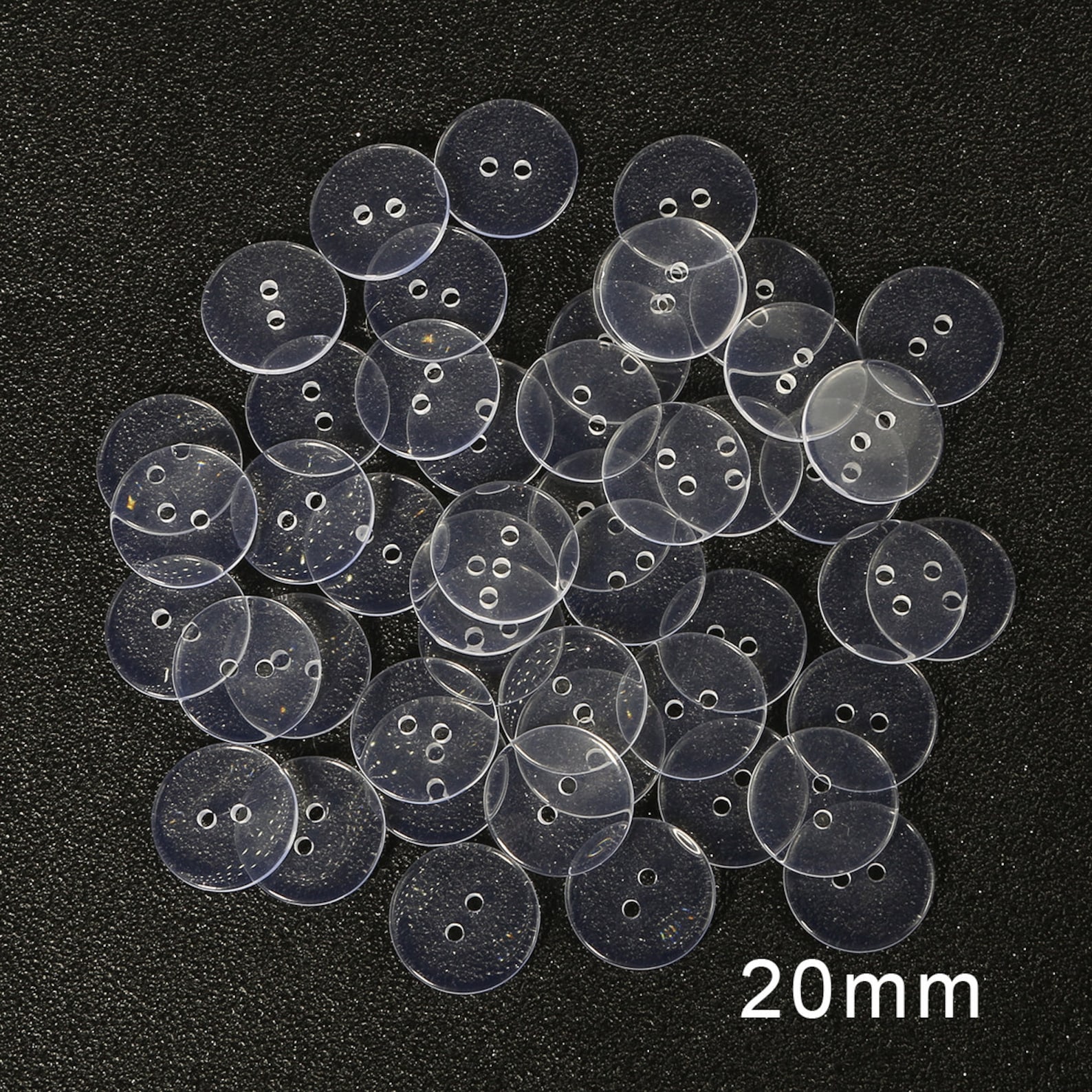 9 SIZES Clear Transparent Two Hole Buttons, Round Plastic Buttons ...