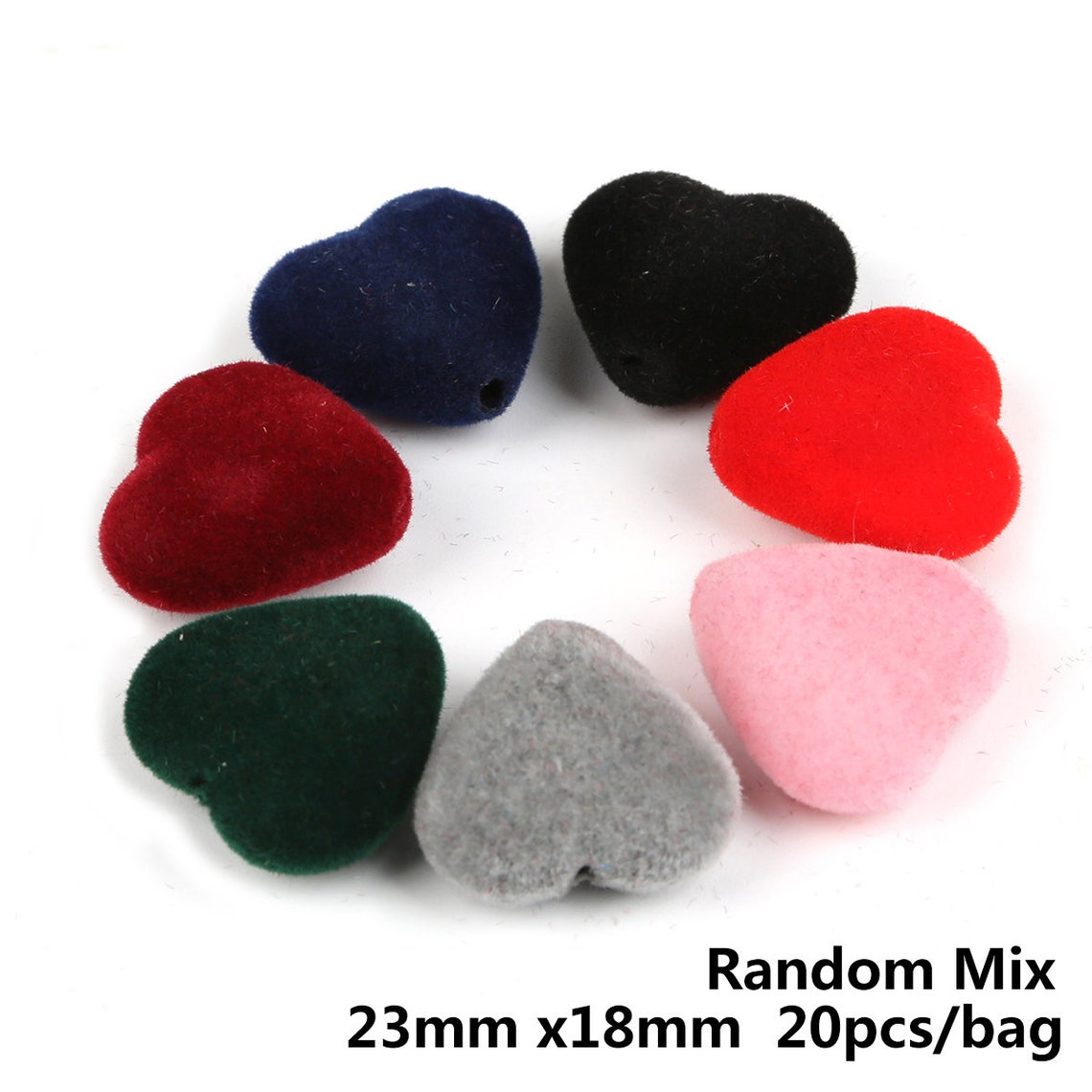 10pcs 23mm Flocked Acrylic Puff Heart Beads - Velvet Heart Charms ...