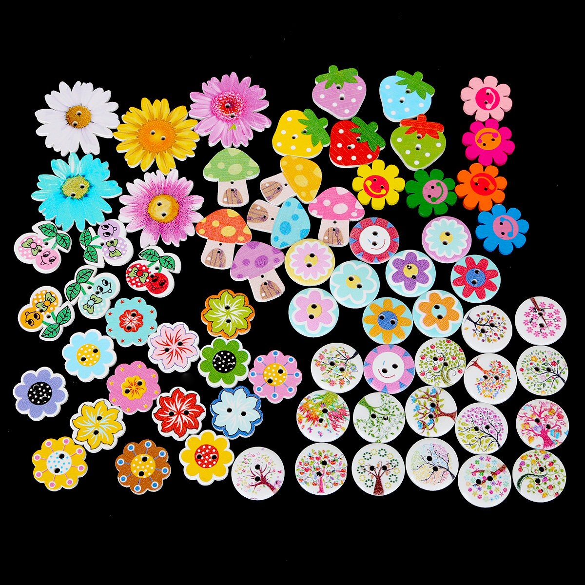 80pcs - Plant Theme Wooden Buttons - Two Hole Mix Plant Buttons - Plant ...