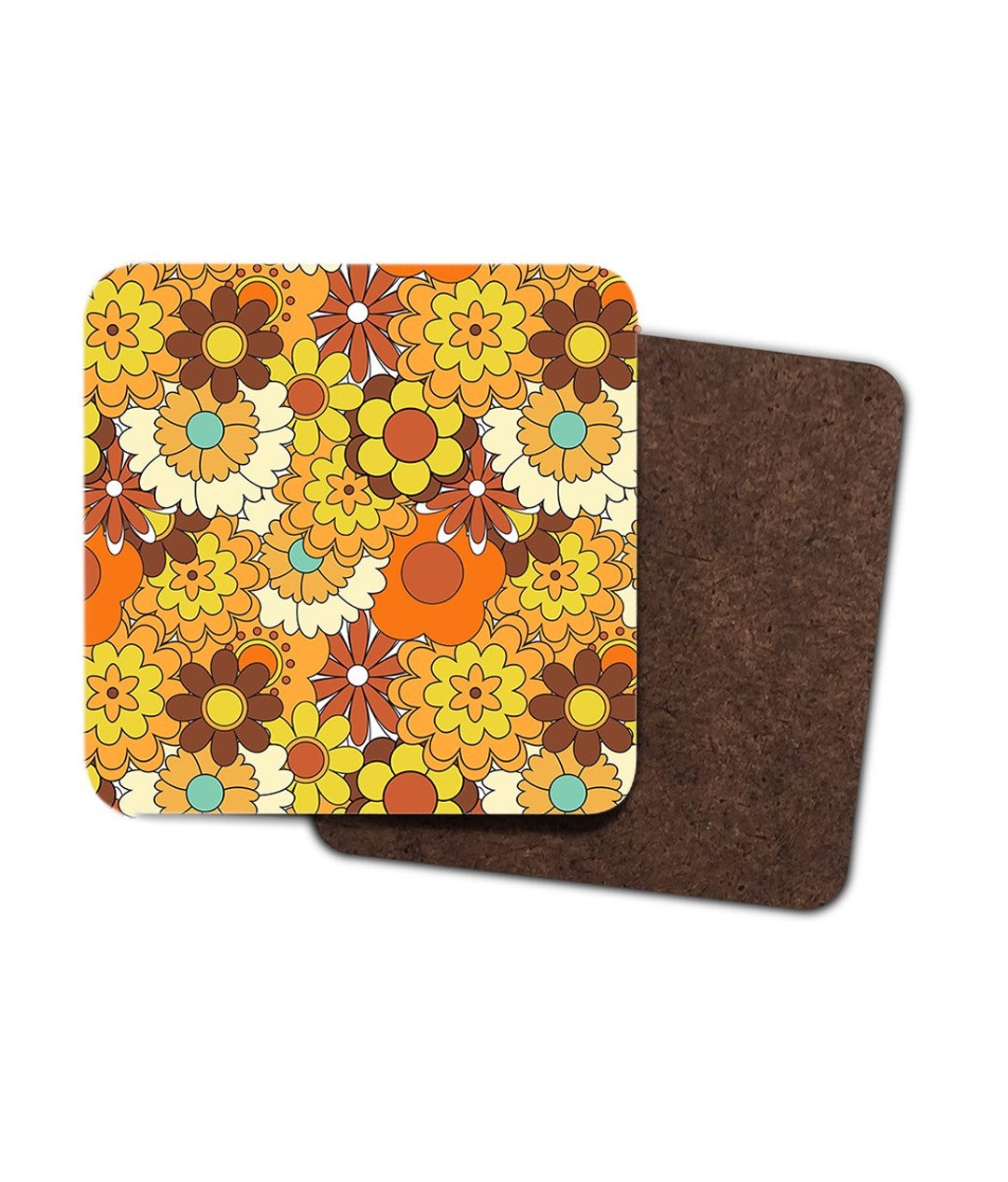 Vintage Retro Style Floral Coasters. Set of Two or Four in 1960's 1970 ...