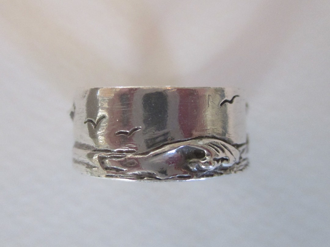 Wave Beach Scene Ring - Sterling Silver or 14kt. Gold - Etsy