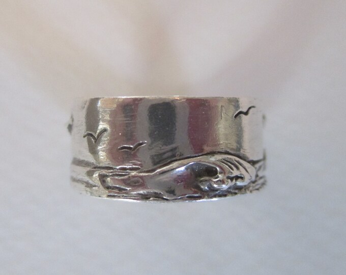 Wave Beach Scene Ring - Sterling Silver or 14kt. Gold - Etsy