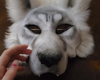 White Wolf/fox Therian Furry Mask - Etsy