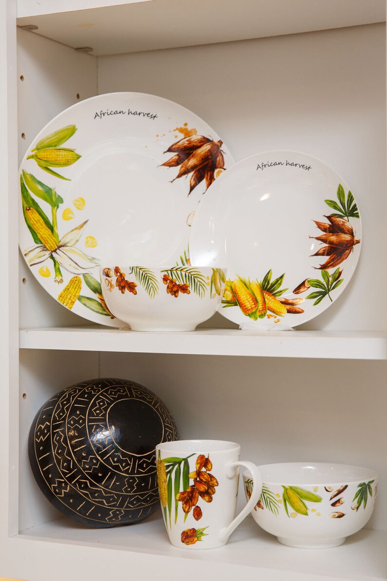 16 Piece African Ethnic Dinnerware Service for 4 Plates Mug Bowl Table ...