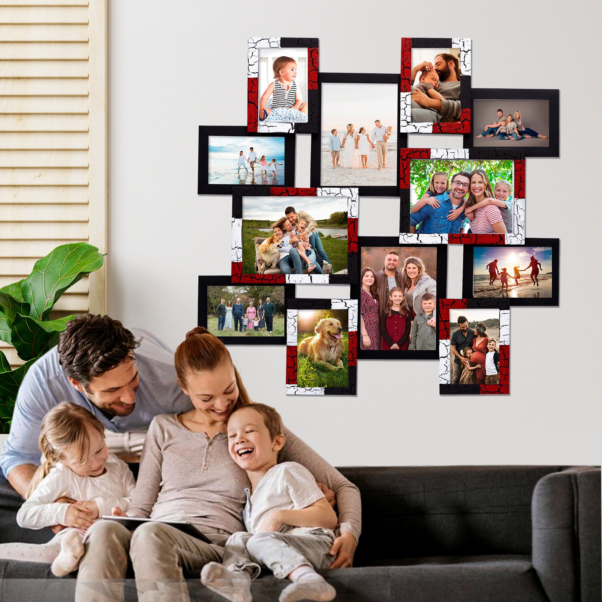 Collage Photo Frame Photo Collage Frame Hand Painted Red-white-black - Etsy