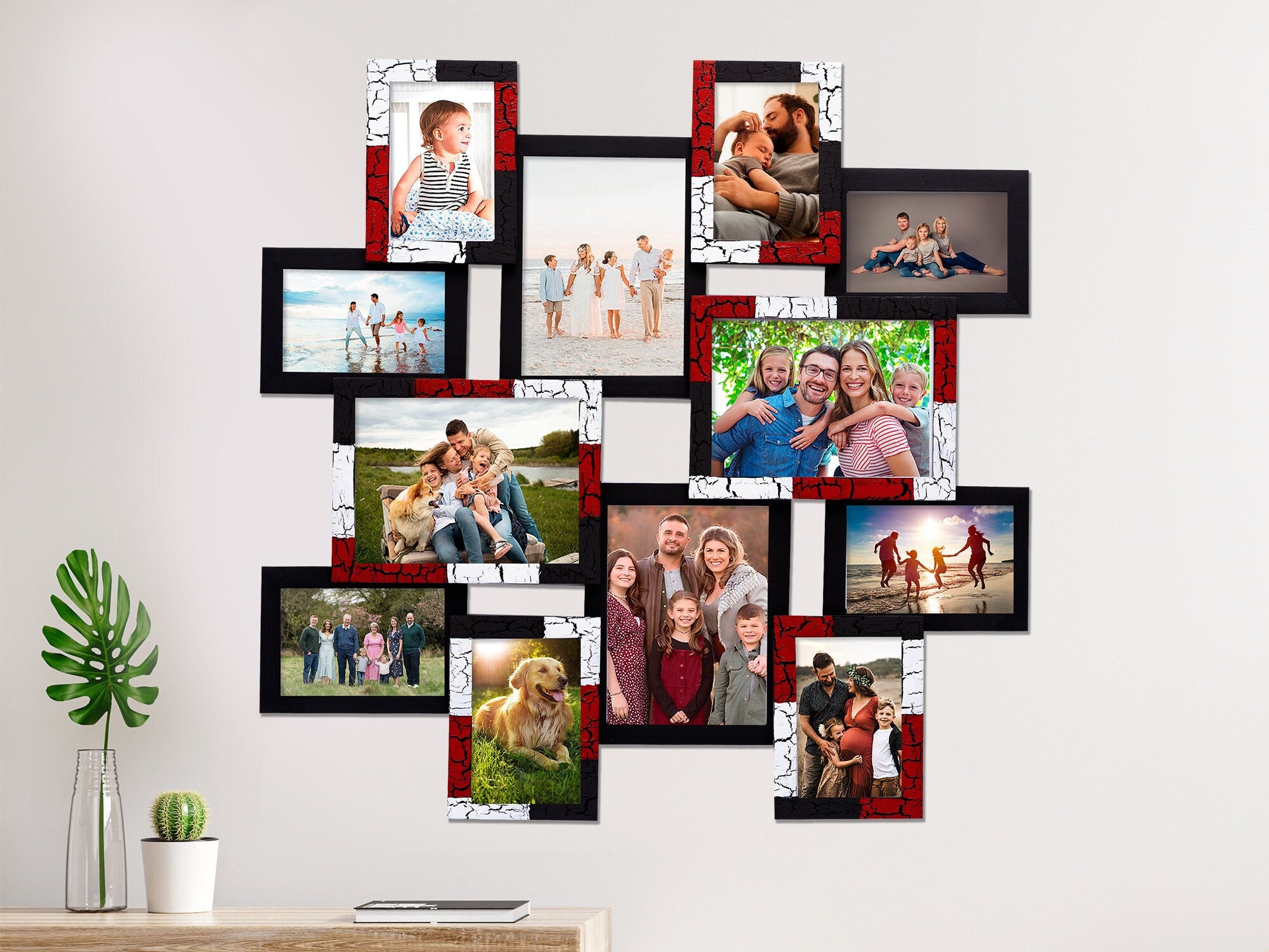 Collage Photo Frame - Photo Collage Frame - Hand Painted - Red-white ...