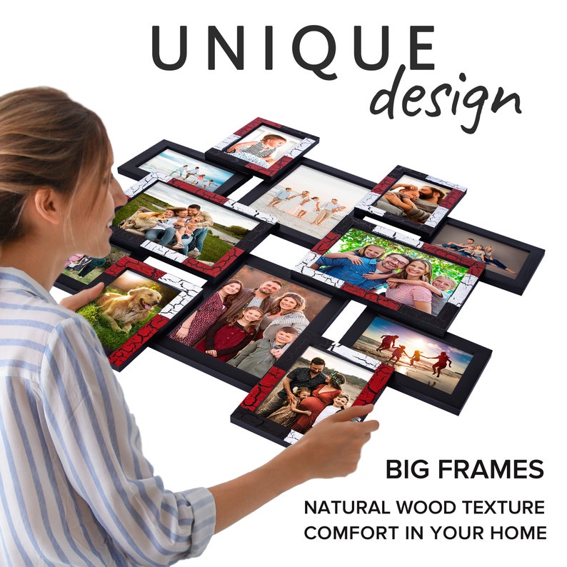 Collage Photo Frame - Photo Collage Frame - Hand Painted - Red-white ...