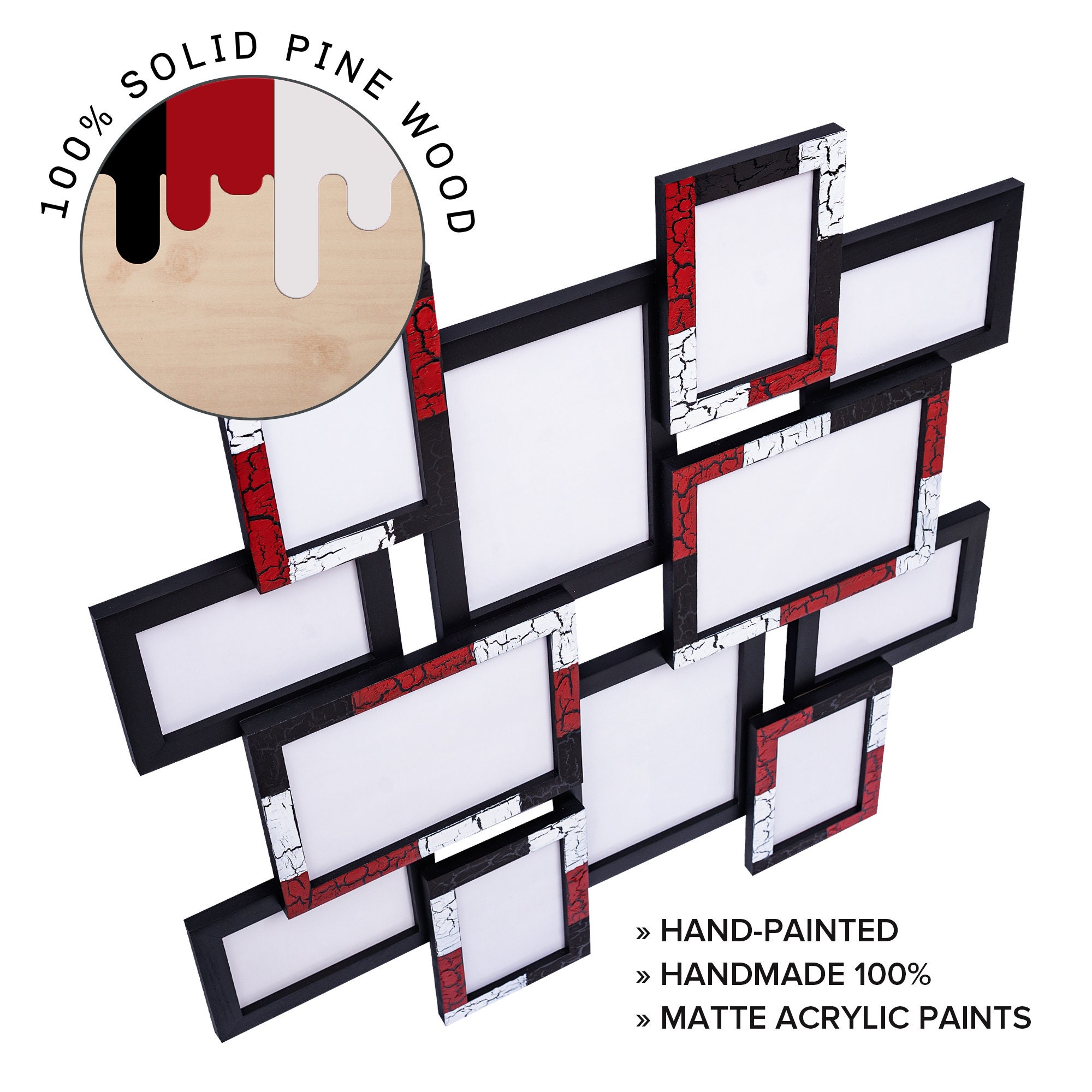 Collage Photo Frame - Photo Collage Frame - Hand Painted - Red-white ...