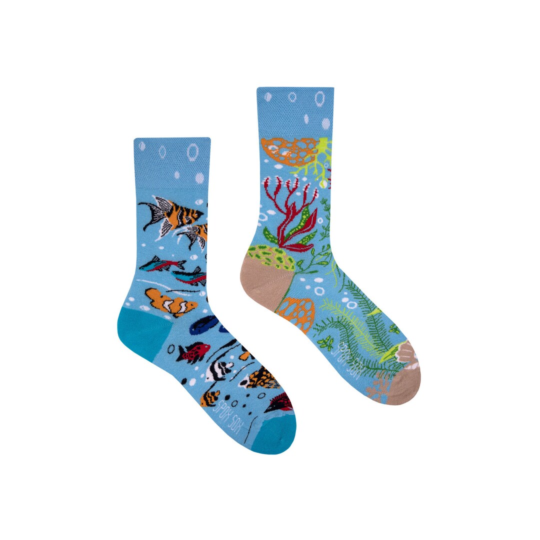 Aquarium Mismatched Socks | Colorful Fish Patterned Crew Socks - Etsy