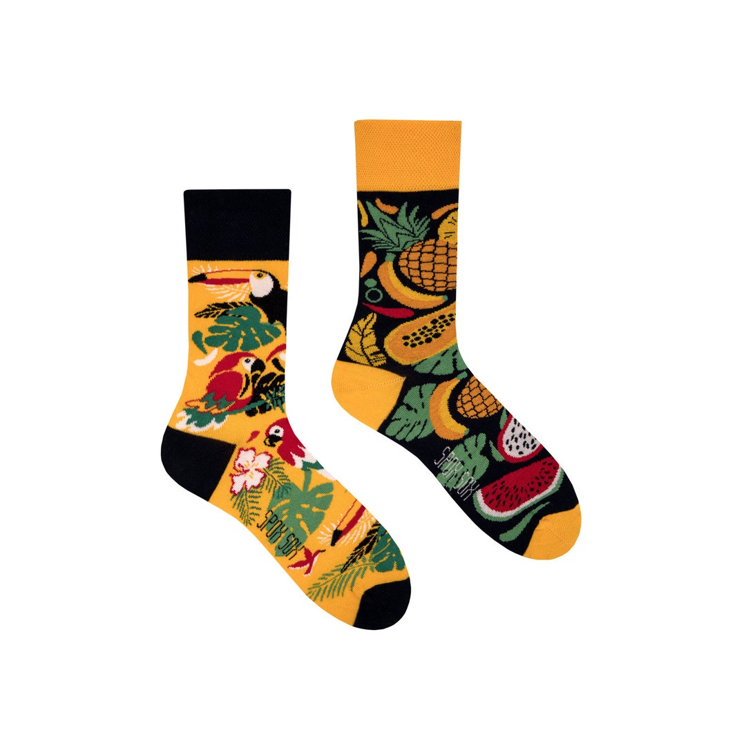 Mismatched Tropical Socks | Colorful Crew Socks, Funky Pattern - Etsy