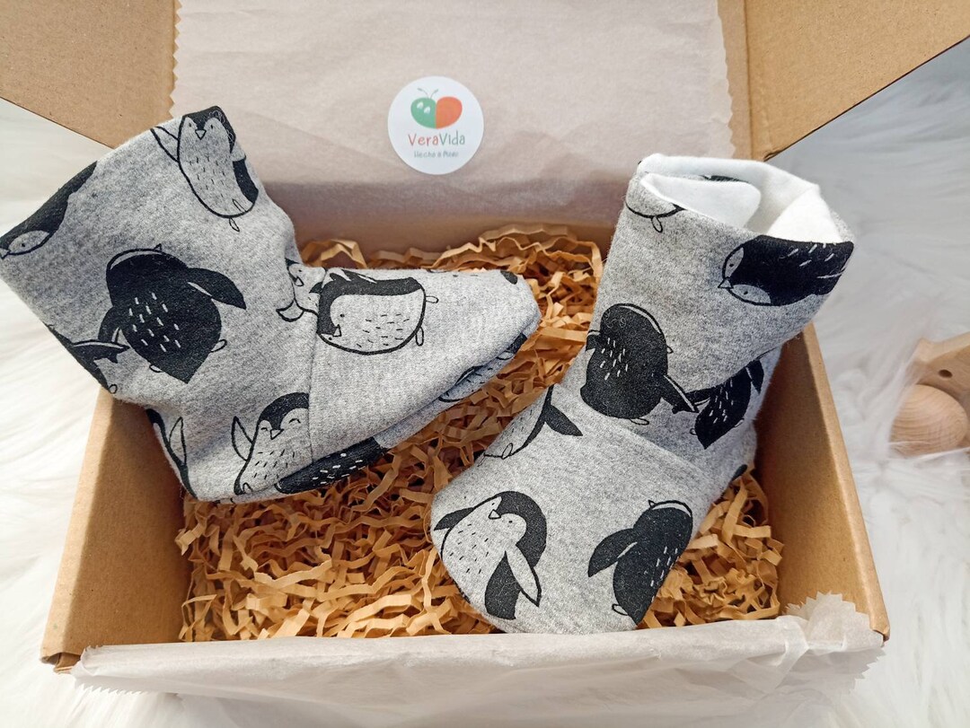 ORGANIC Soft Sole Baby Shoes, Stay on Booties With Snaps, Penguin Baby ...