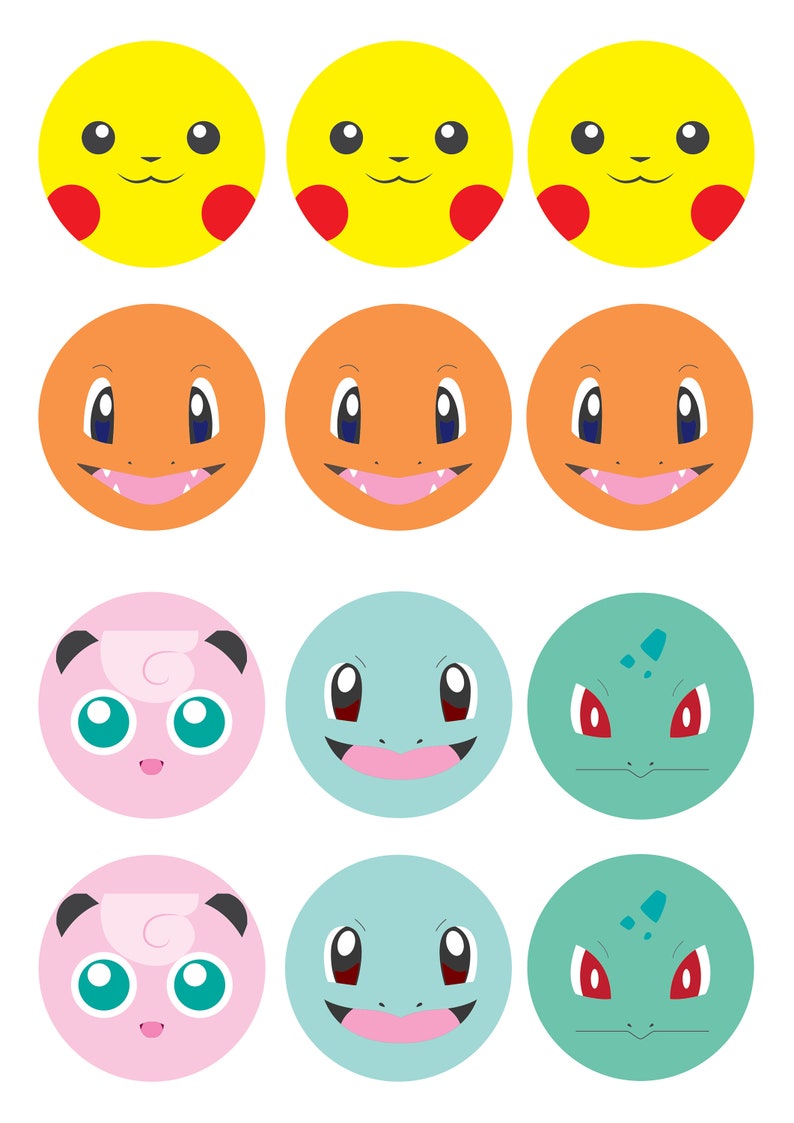 Pokemon Pikachu Cupcake Topper, Bulbasaur, Charmander, Squirtle ...