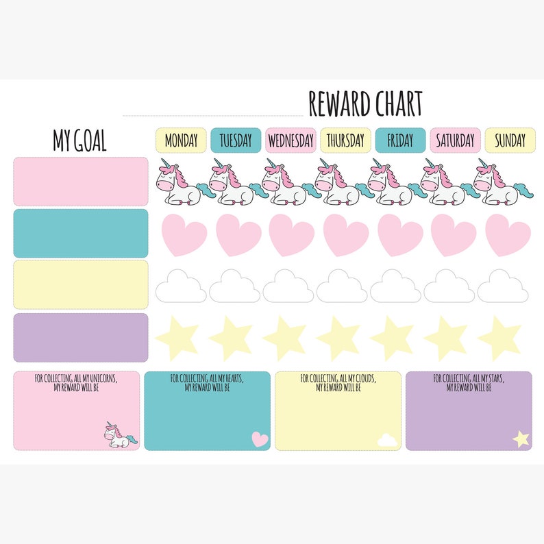 Unicorn Chore Chart for Kids, Behavior Chart, Childs Chore Chart, Kids ...