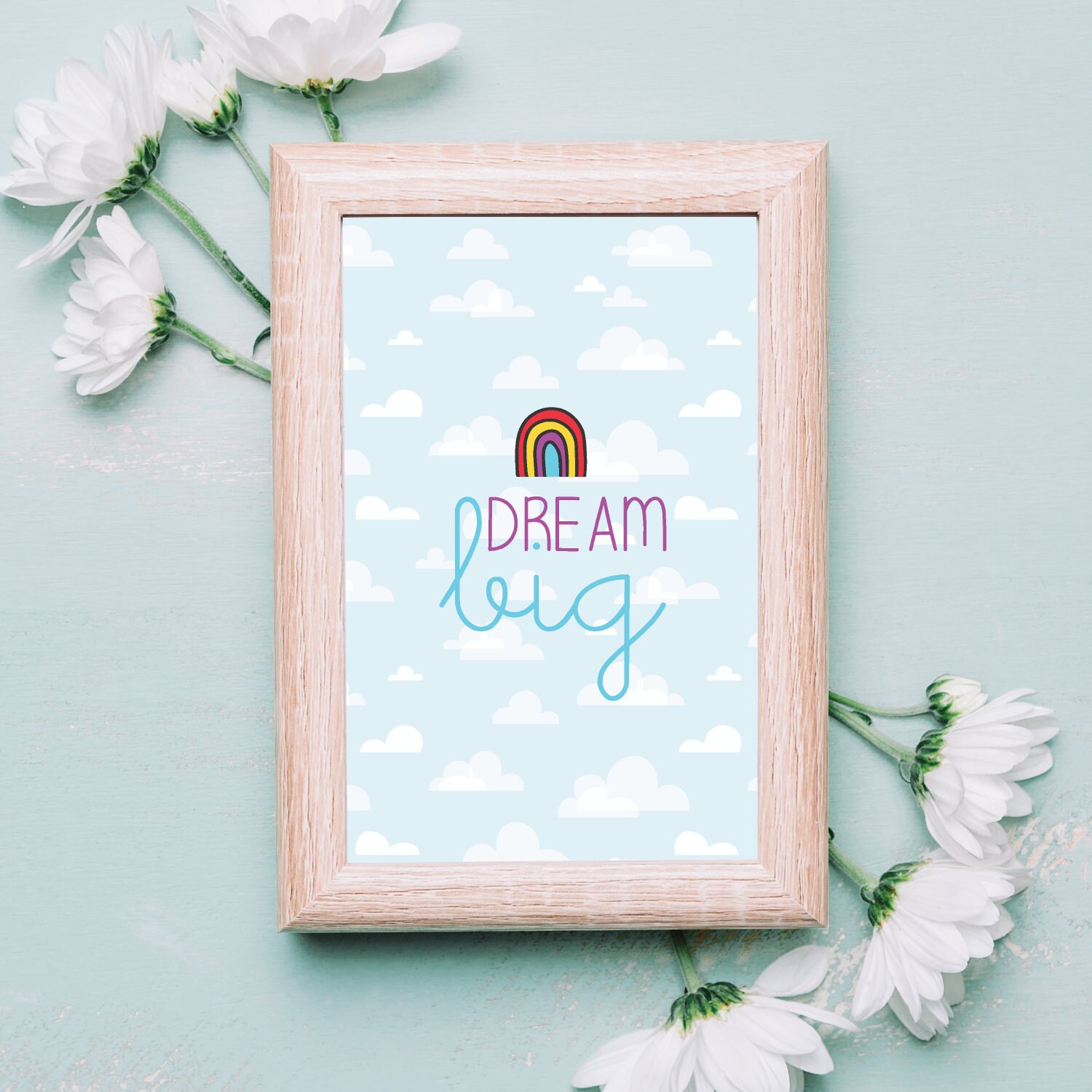 Dream Big Rainbow Printable Wall Art Nursery Kids Colourful | Etsy
