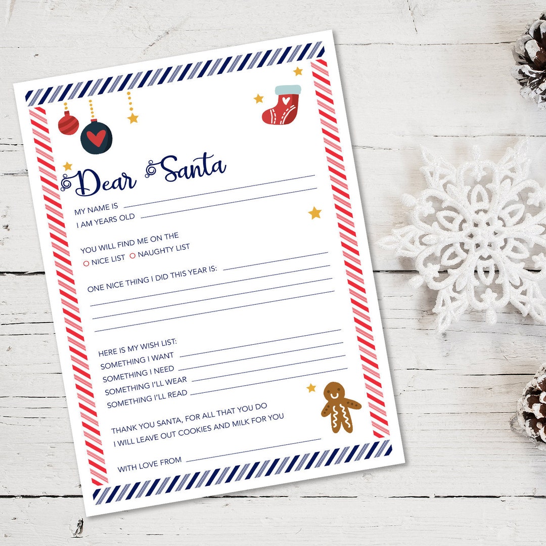 Printable Santa Letter, Dear Santa, Letter to Santa, Naughty or Nice ...