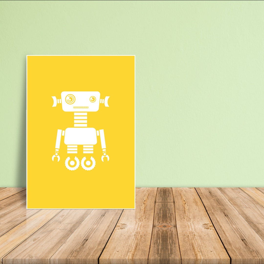Yellow Robot Print, A4 Instant Digital Download, Kids Yellow Printable ...