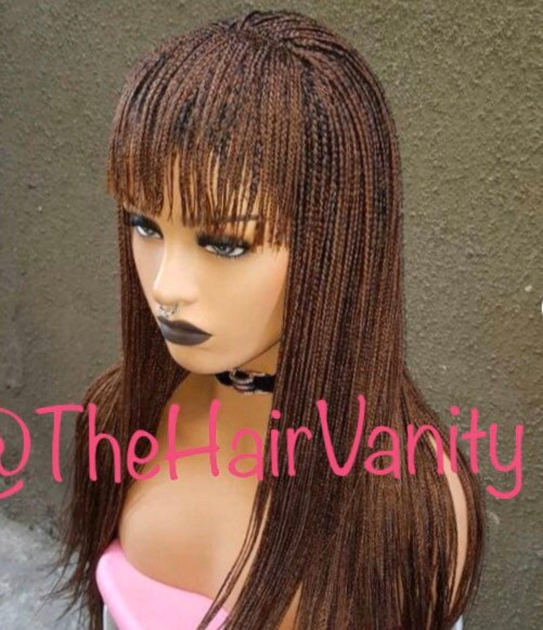 Fringe Bang Lace Front Flat Mini Micro Braids Handmade Braided Wig With ...