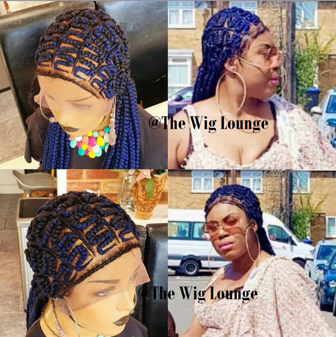 Full Lace Blue Cornrow Braided Wig With Baby Hair Fully Handmade Braids ...