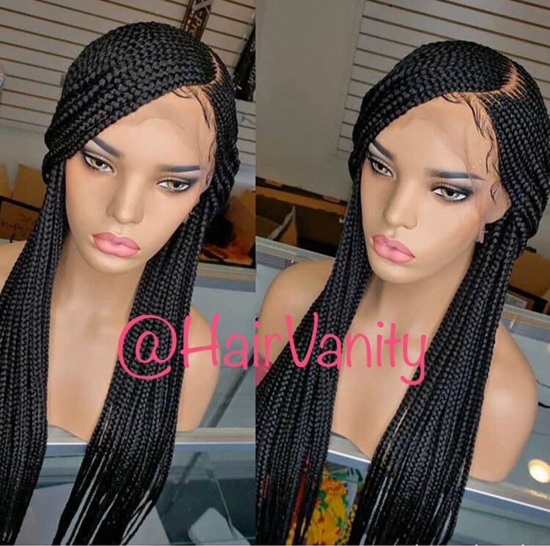 Handmade Side Part Lace Front Flat Cornrows Braided Wig With Baby Hair ...