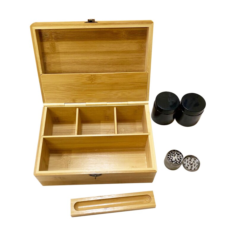 Large Locking Stash Box Combo Wooden Stash Box With Silver Herb Grinder ...