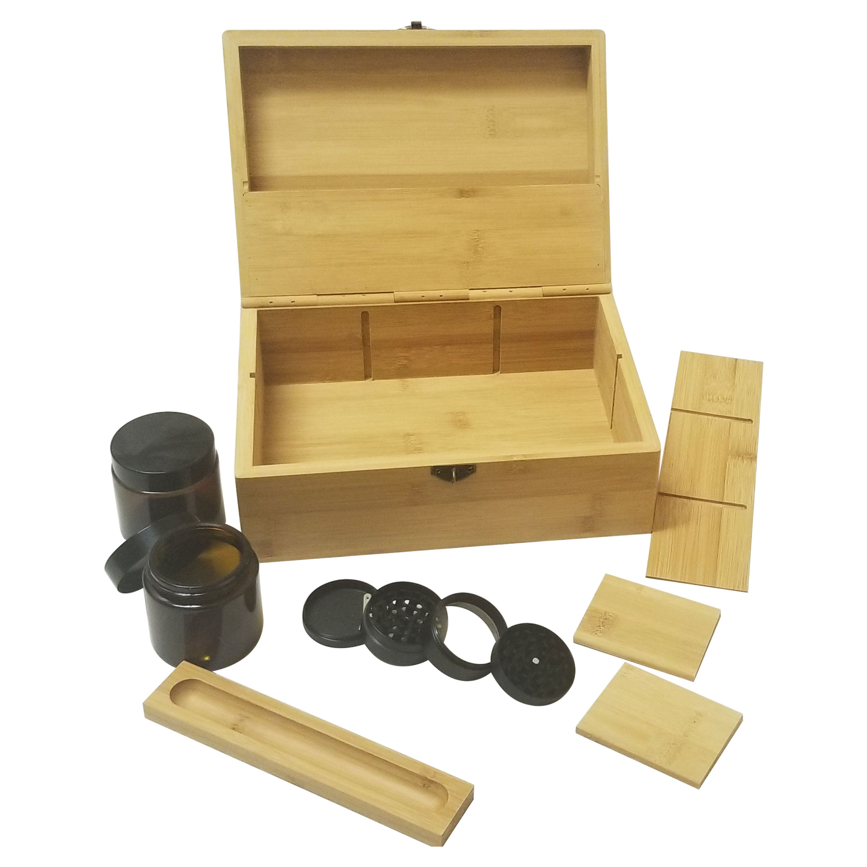 Large Locking Stash Box Combo Wooden Stash Box With Silver Herb Grinder ...