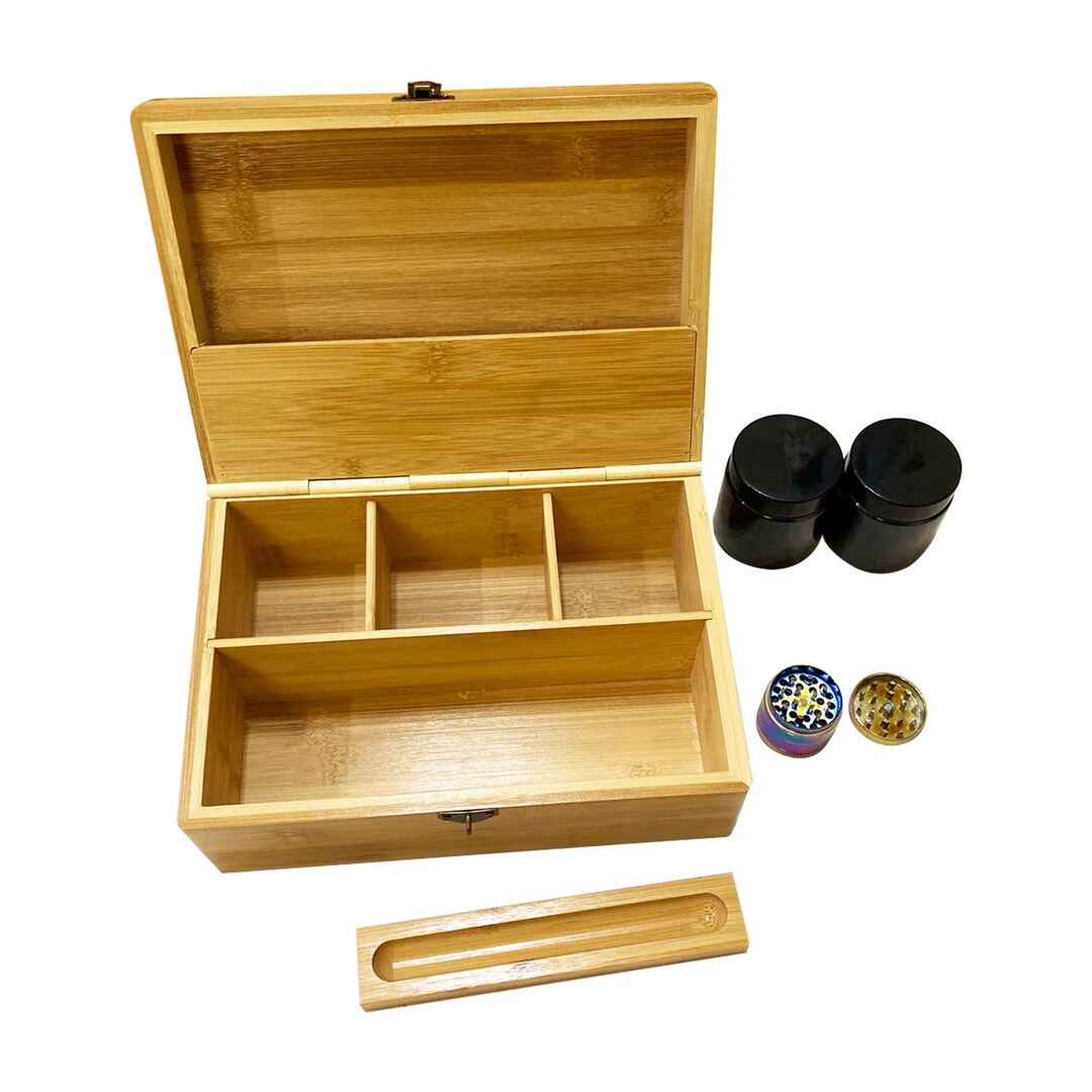 Large Locking Stash Box Combo Wooden Stash Box With Rainbow Herb ...