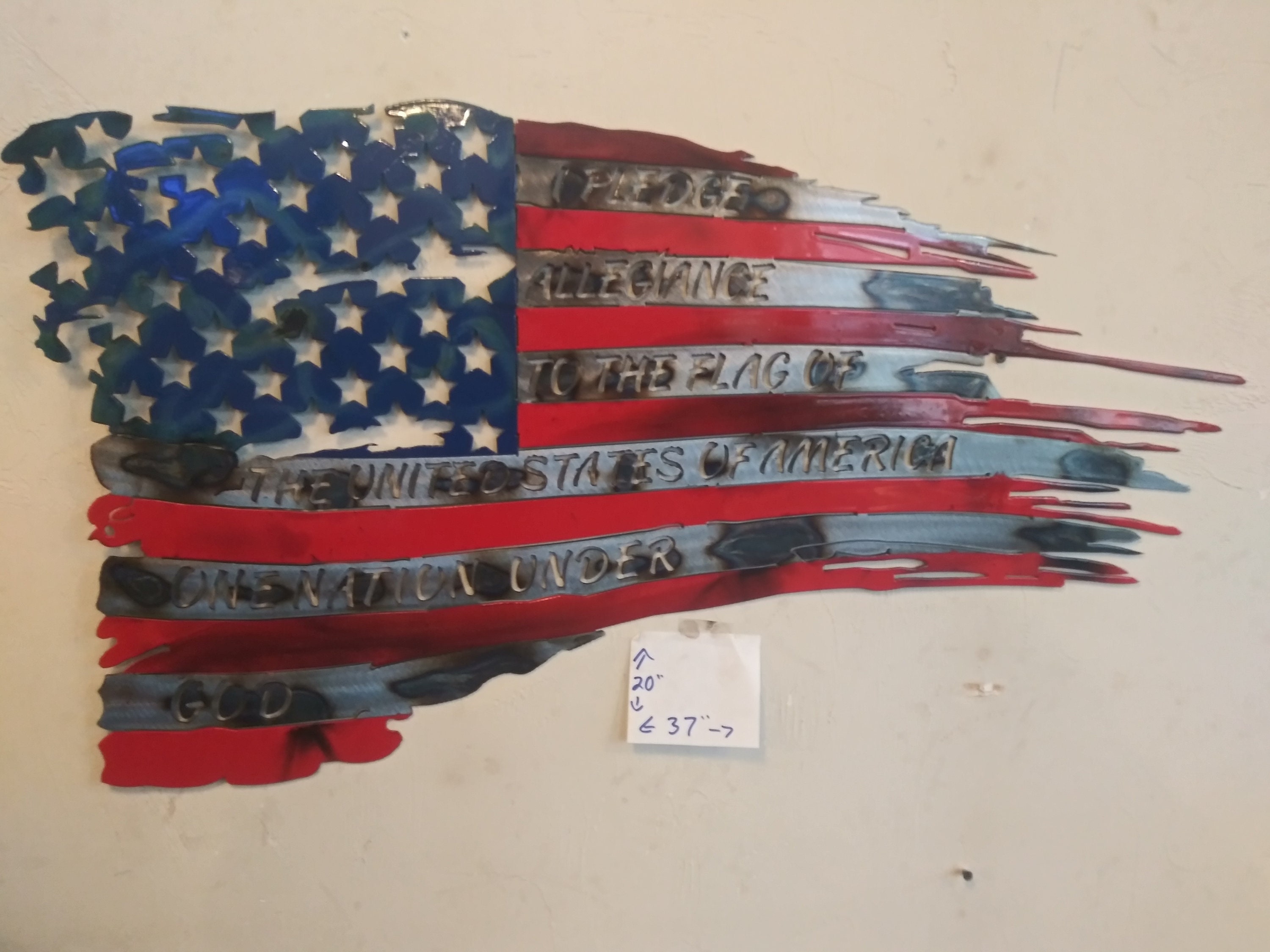 Tattered American Flag W/ Pledge Plasma Cut Metal Art CNC - Etsy