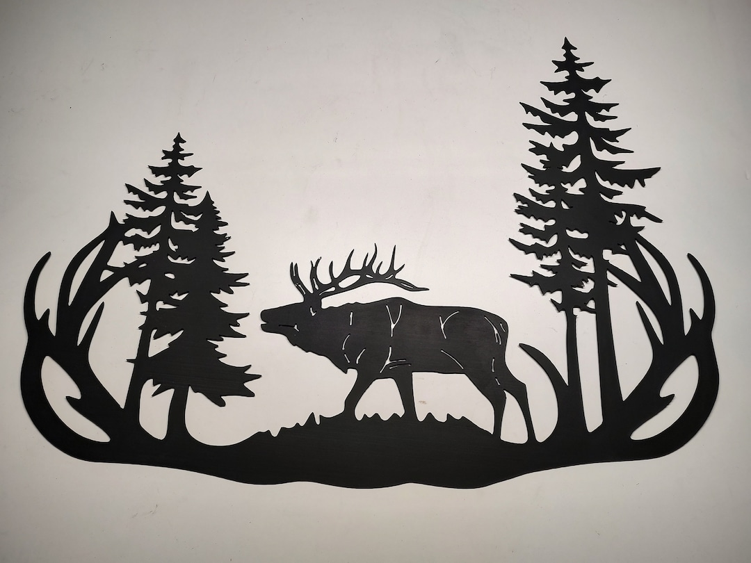 Bull Elk Scene and Horns 31.5"x21.5" Plasma Cut Metal Art CNC - Etsy