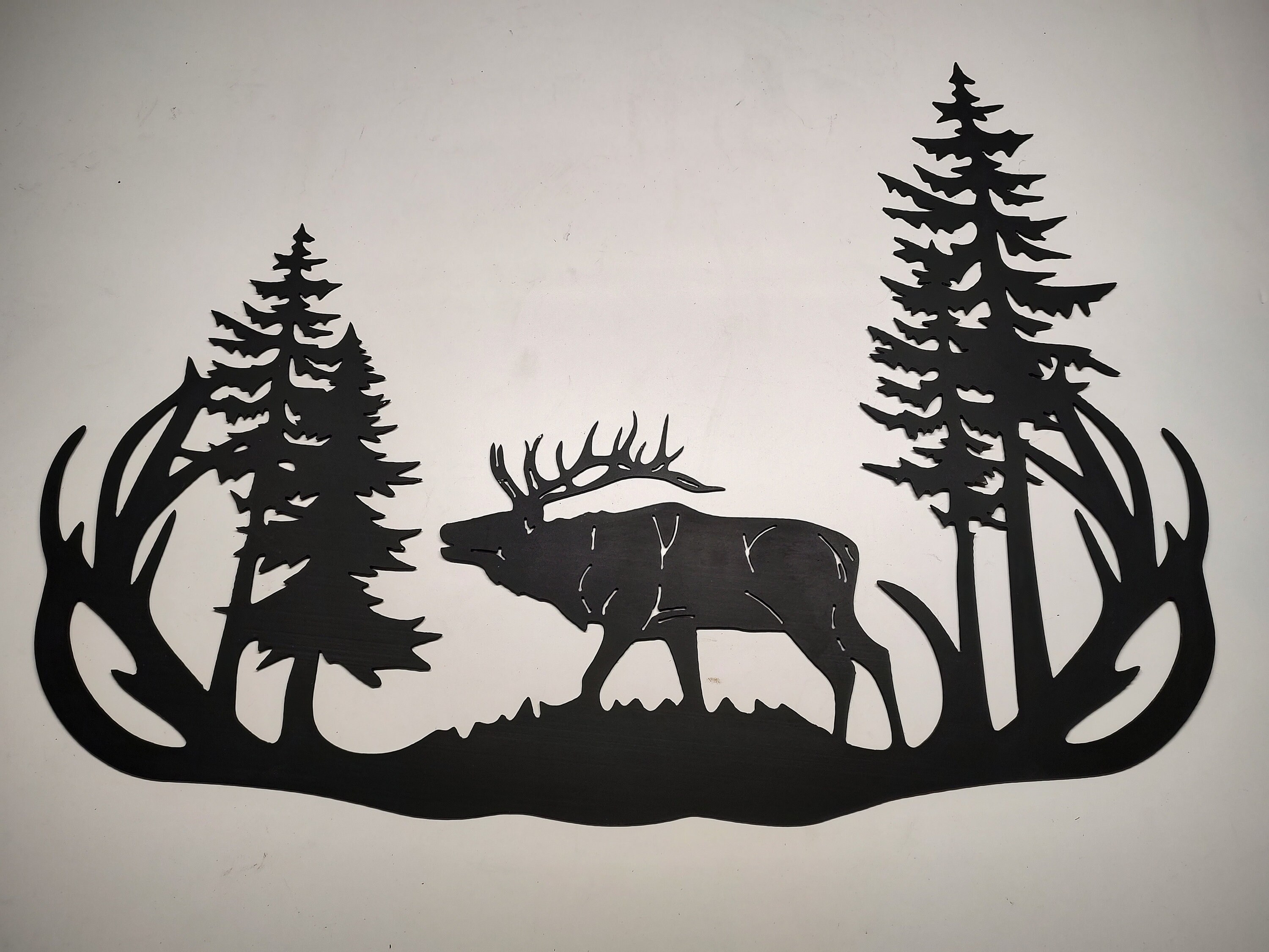 Bull Elk Scene and Horns 31.5x21.5 Plasma Cut Metal Art CNC - Etsy