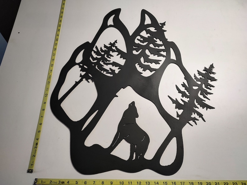 Wolf Howling in Paw Print 28.5"x22.5" Plasma Cut Metal Art CNC - Etsy