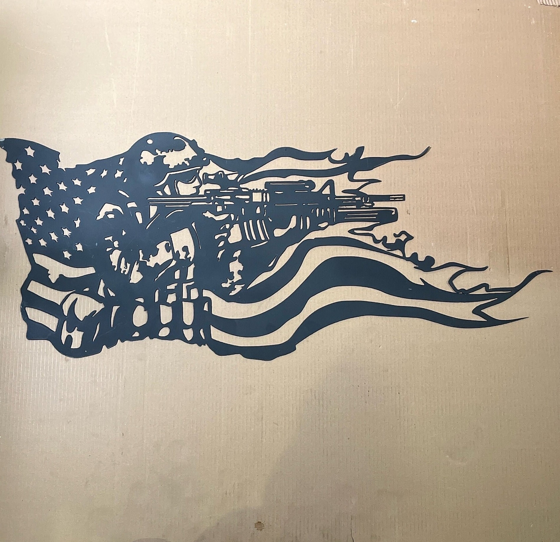 Tattered American Flag With Soldier Plasma Cut Metal Art CNC - Etsy