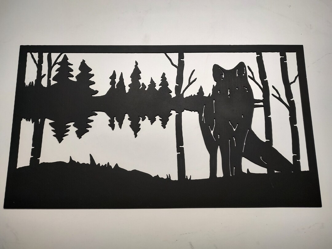 Wolf in Lake Wilderness 23.5"x13" Plasma Cut Metal Art CNC - Etsy