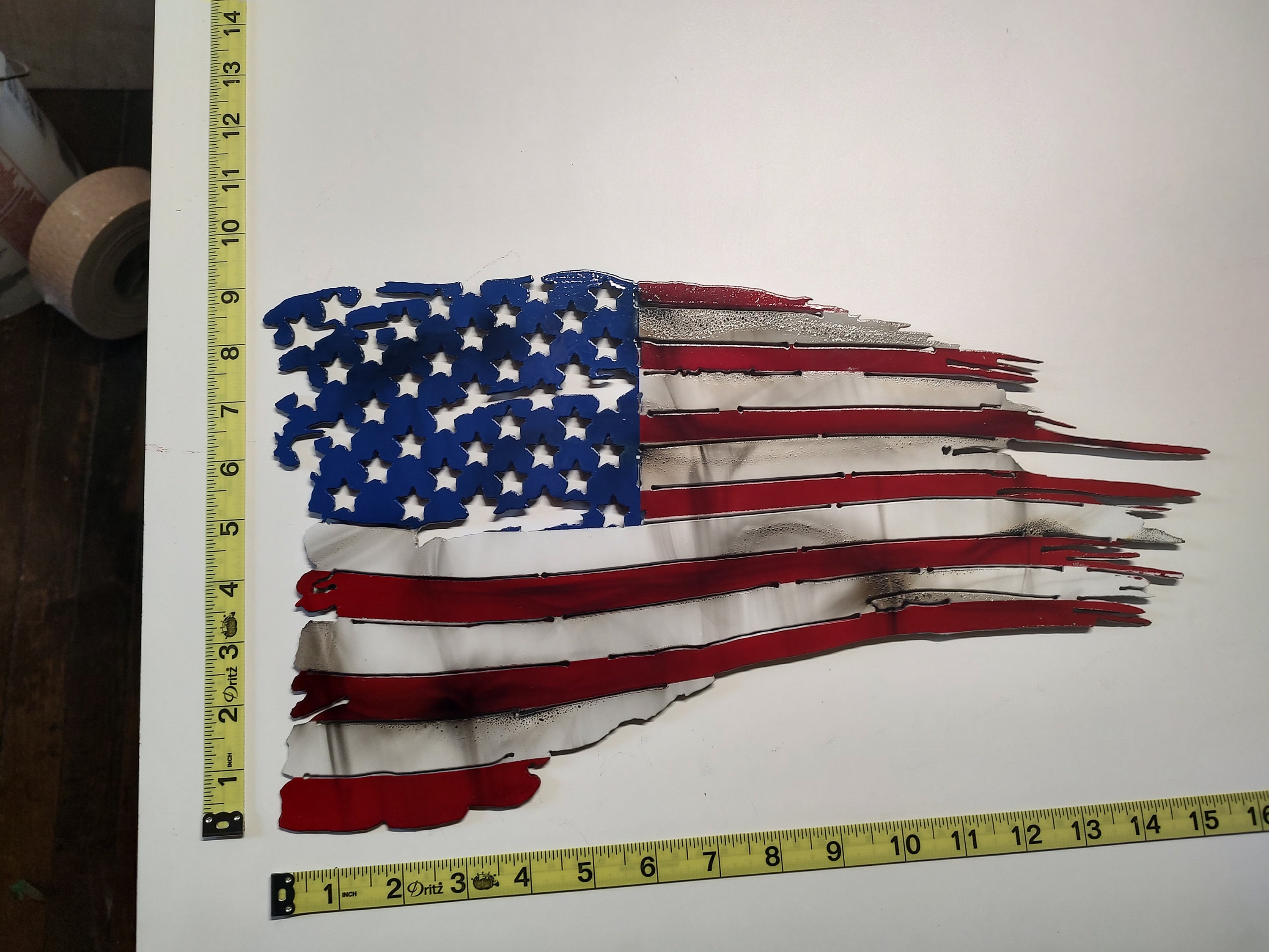 Tattered American Flag 16"x9" Plasma Cut Metal Art CNC - Etsy
